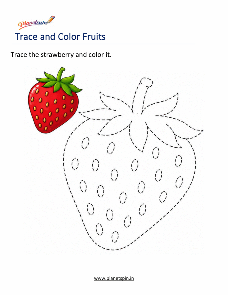 Trace and color fruits worksheets | Planetspin.in