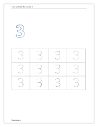 Tracing number 3 worksheet | Tracing and writing number 3