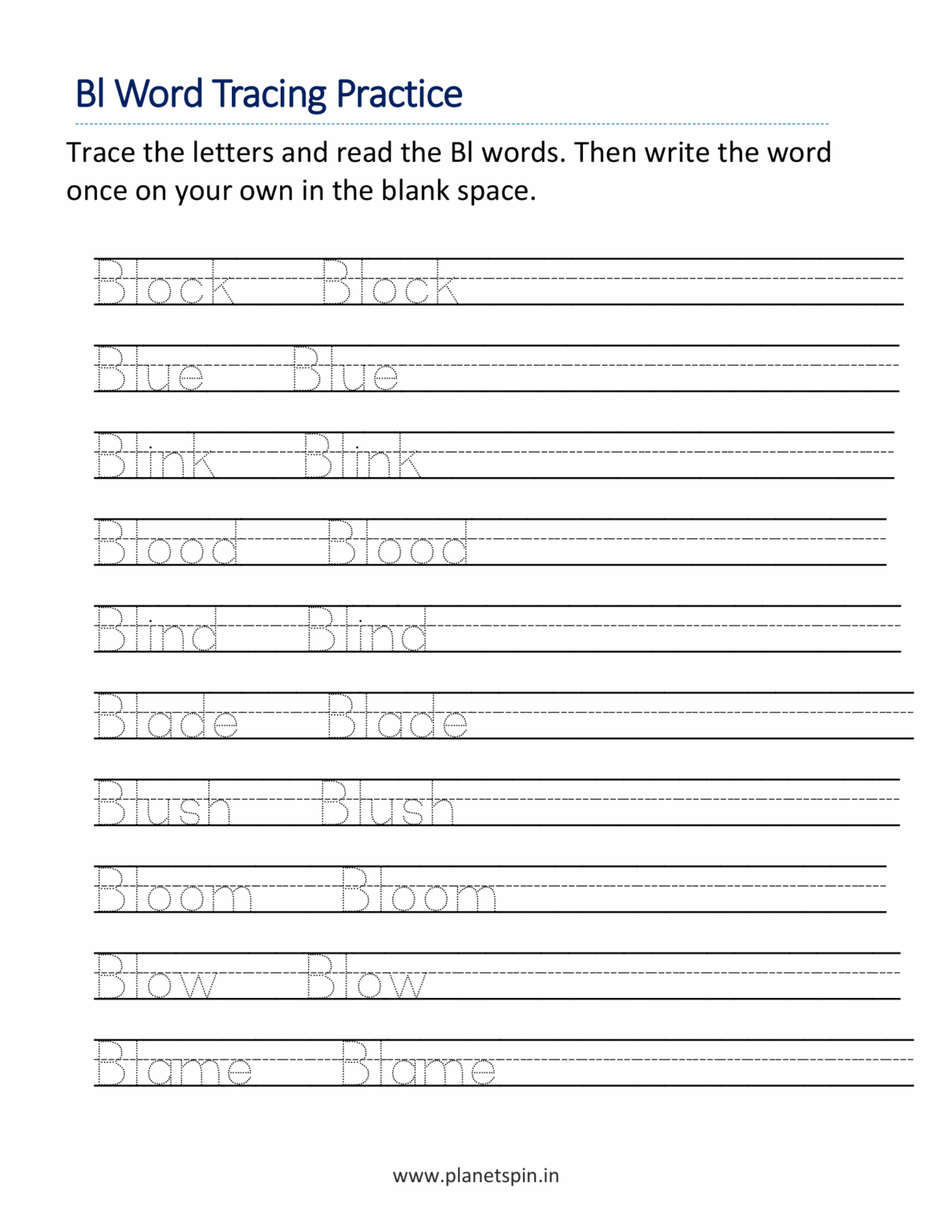 Bl blends worksheet for kindergarten | Planetspin.in