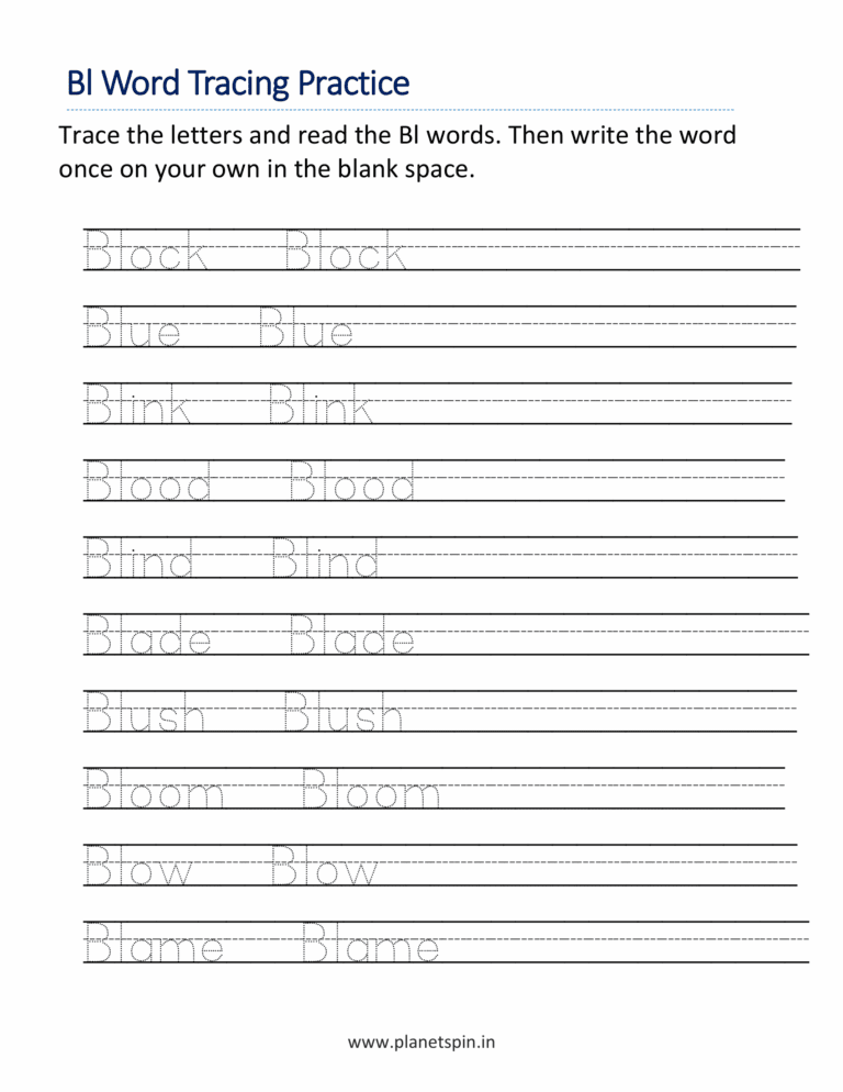Bl blends worksheet for kindergarten | Planetspin.in