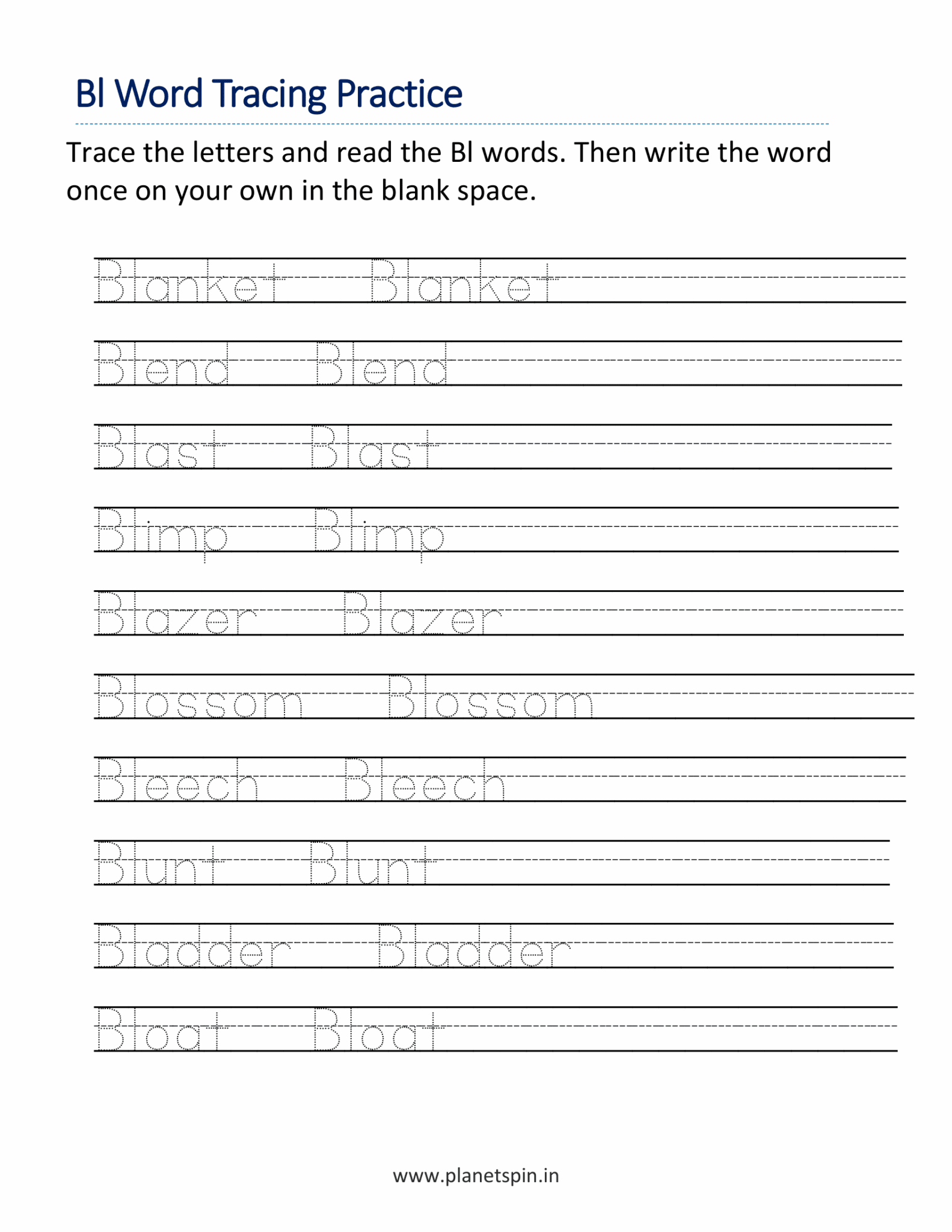 Bl blends worksheet for kindergarten | Planetspin.in