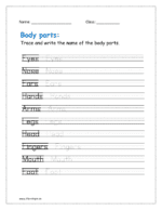 Write body parts name worksheet for kindergarten | Planetspin.in