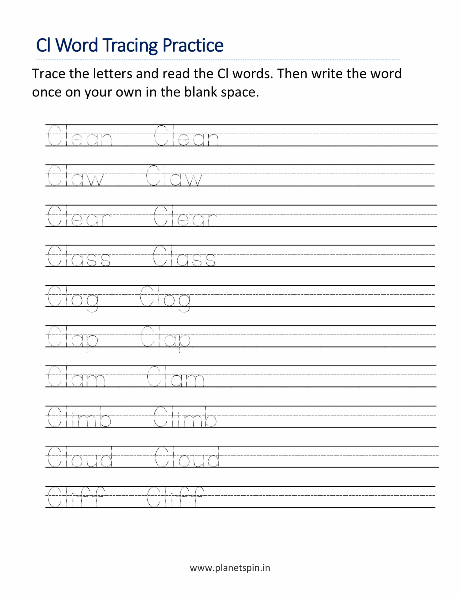Cl blends worksheet for kindergarten | Planetspin.in