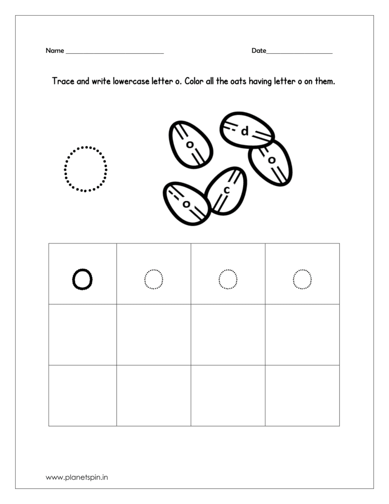 Small letter o worksheet for tracing and writing | Planetspin.in