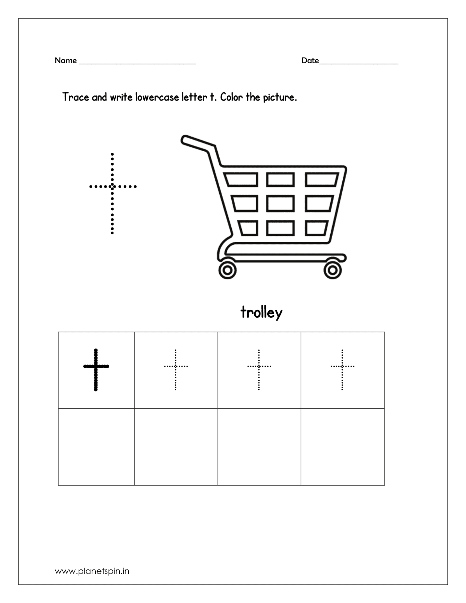 Lowercase t tracing worksheet PDF | Planetspin.in
