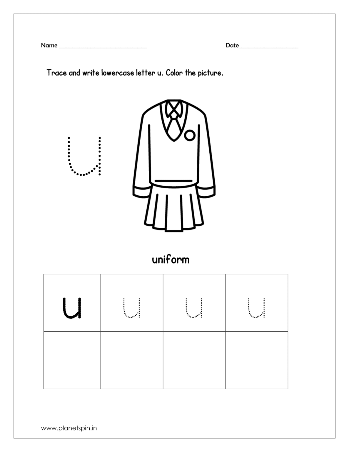 Lowercase letter u worksheets | Planetspin.in