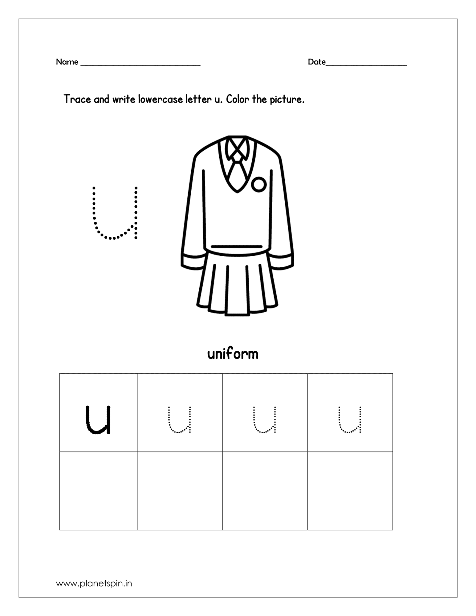 Lowercase letter u worksheets | Planetspin.in