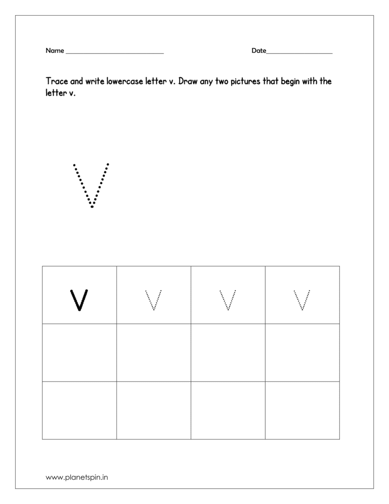 Letter v tracing sheet for Uppercase and Lowercase