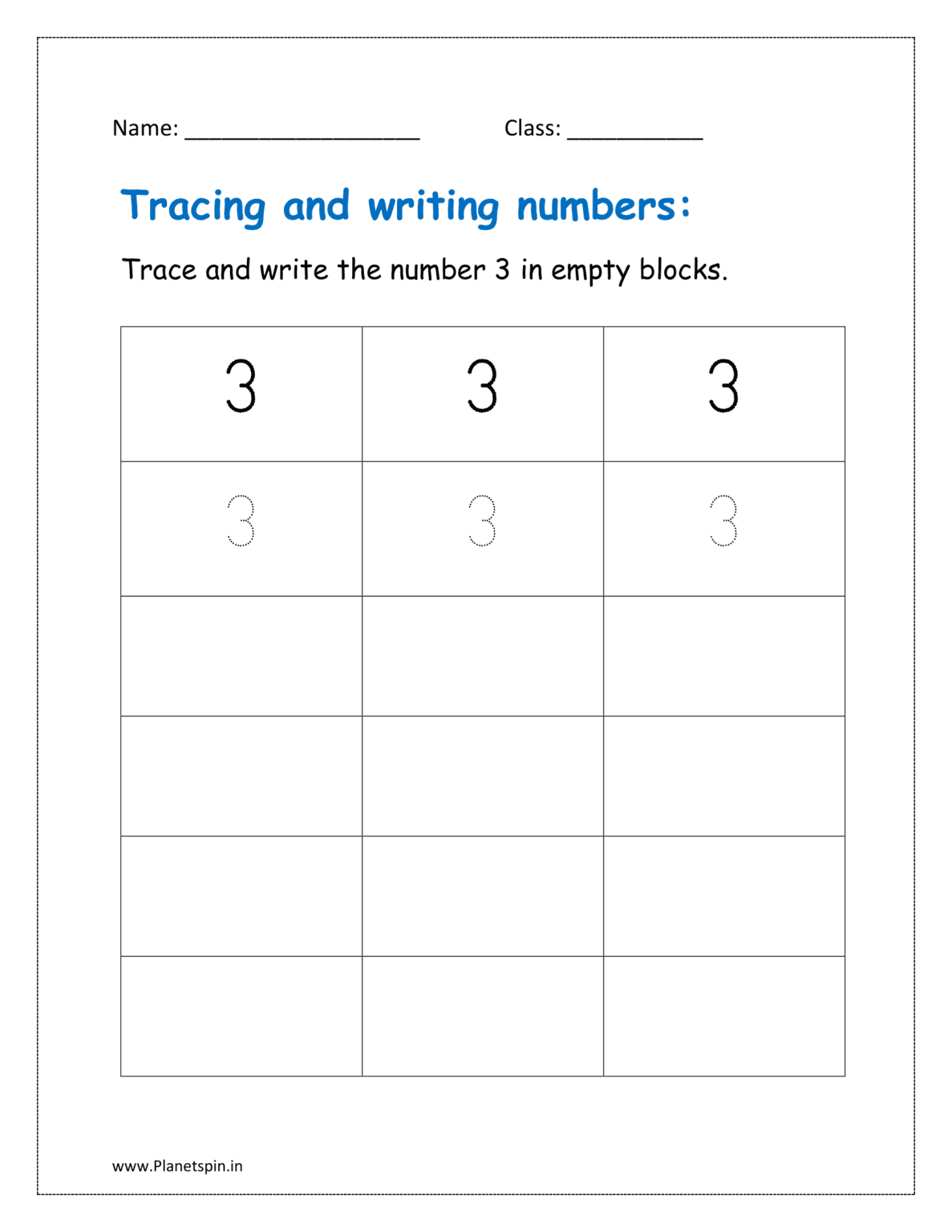 Dotted trace number 3 worksheet | Planetspin.in