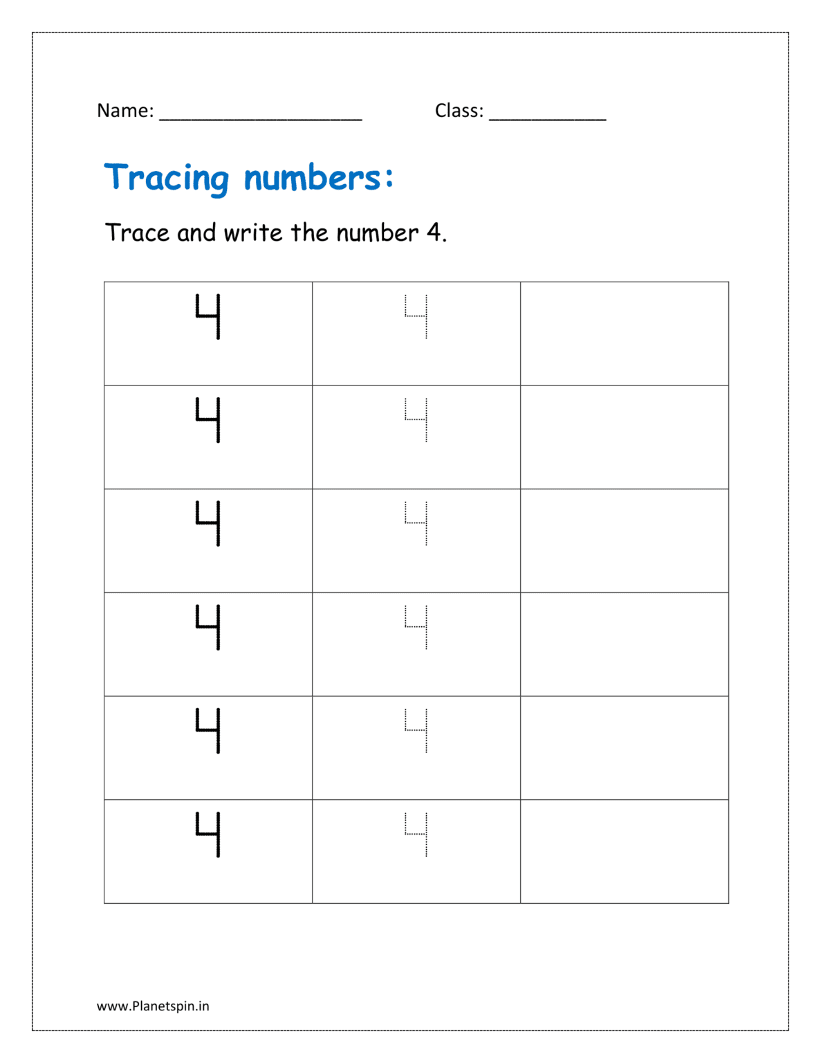 Number 4 tracing worksheet PDF - Free printable for kindergarten