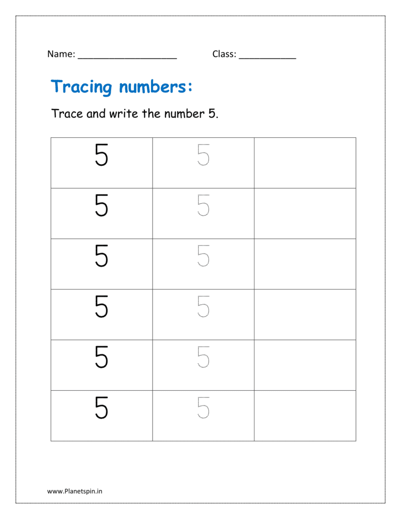 Free printable number 5 tracing worksheets | Planetspin.in