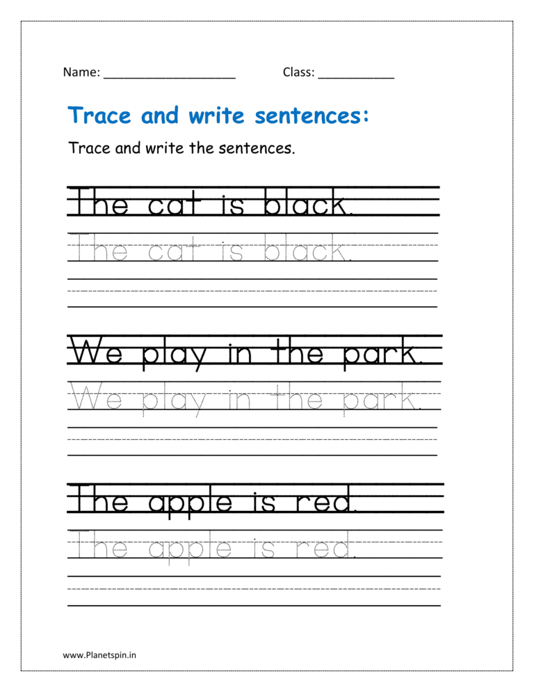 Read trace and write worksheets PDF | Planetspin.in