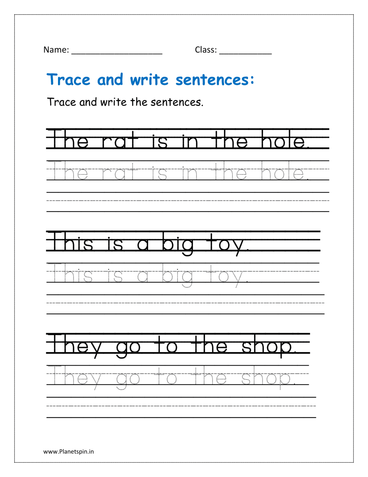 Read trace and write worksheets PDF | Planetspin.in