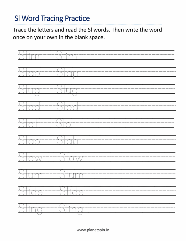 Sl blends worksheets for kindergarten (Free Printable PDF)