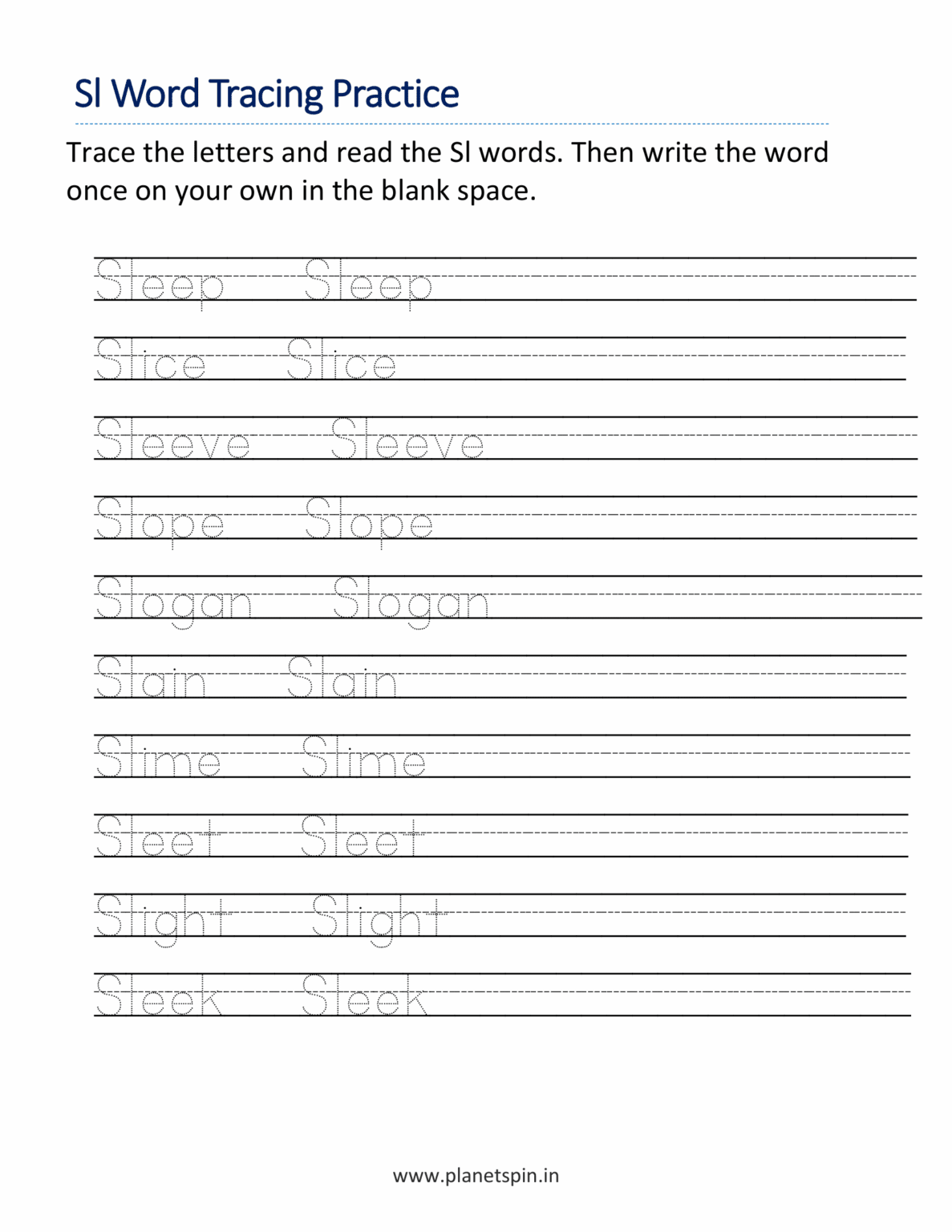 Sl blends worksheets for kindergarten (Free Printable PDF)