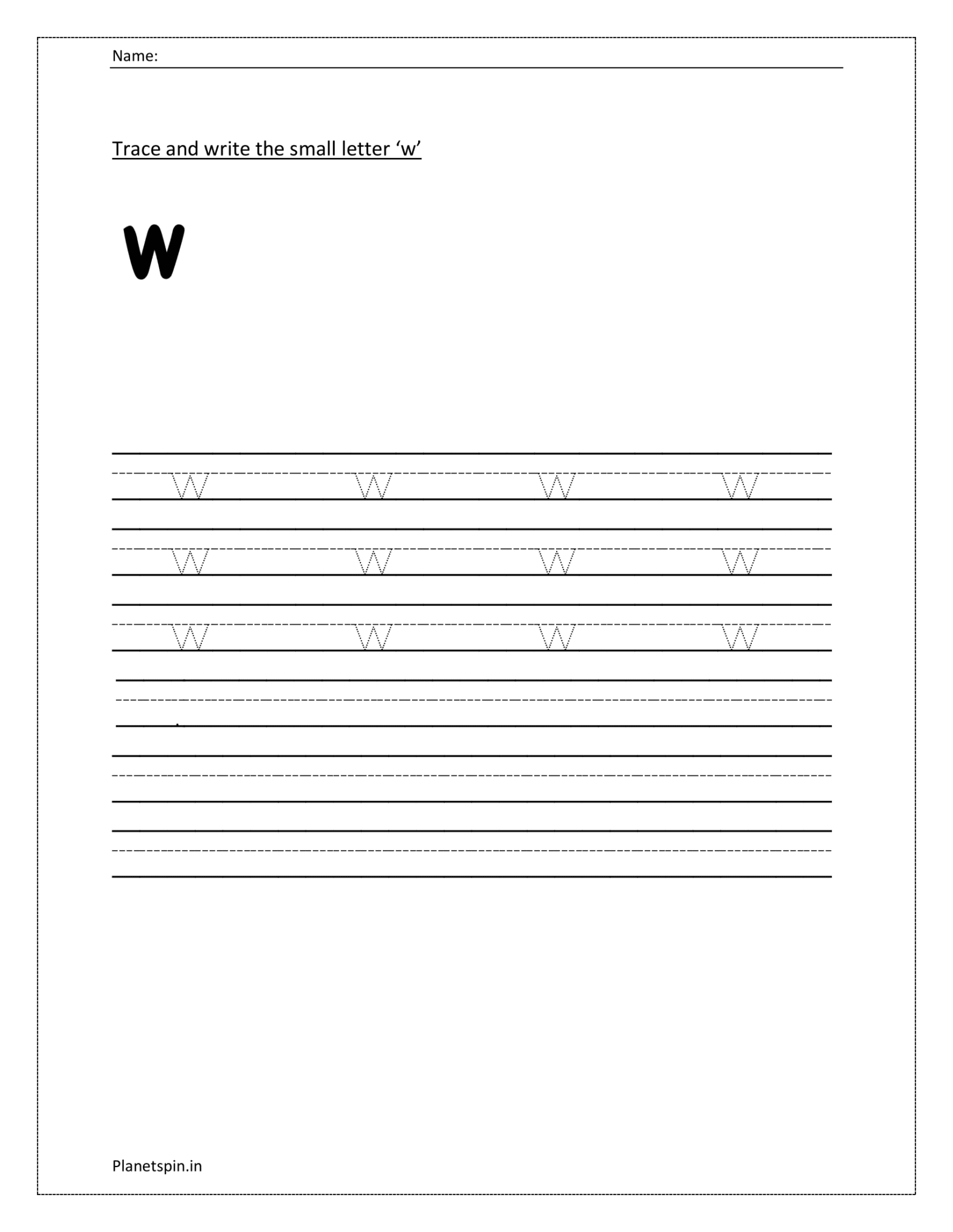 Lowercase w worksheet free printables | Planetspin.in
