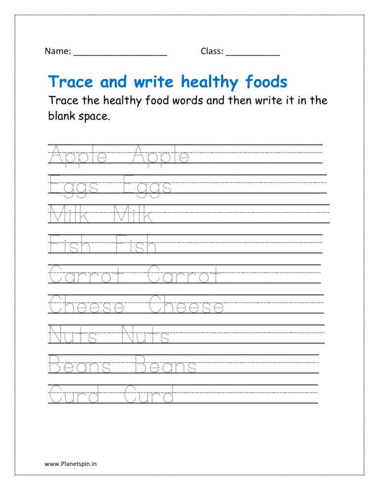 Free printable healthy food worksheets | Planetspin.in