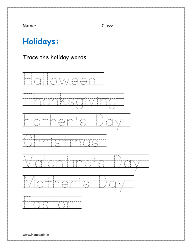 Holiday worksheet for kindergarten | Planetspin.in