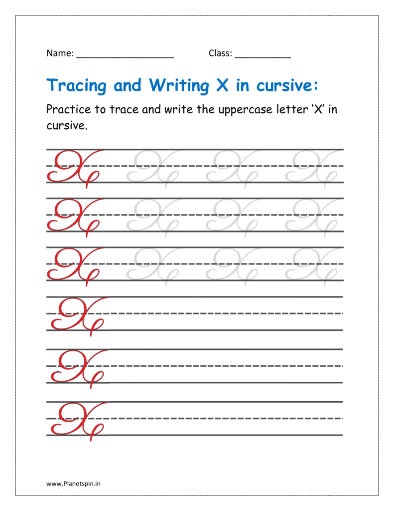 Cursive lowercase x worksheet | Planetspin.in