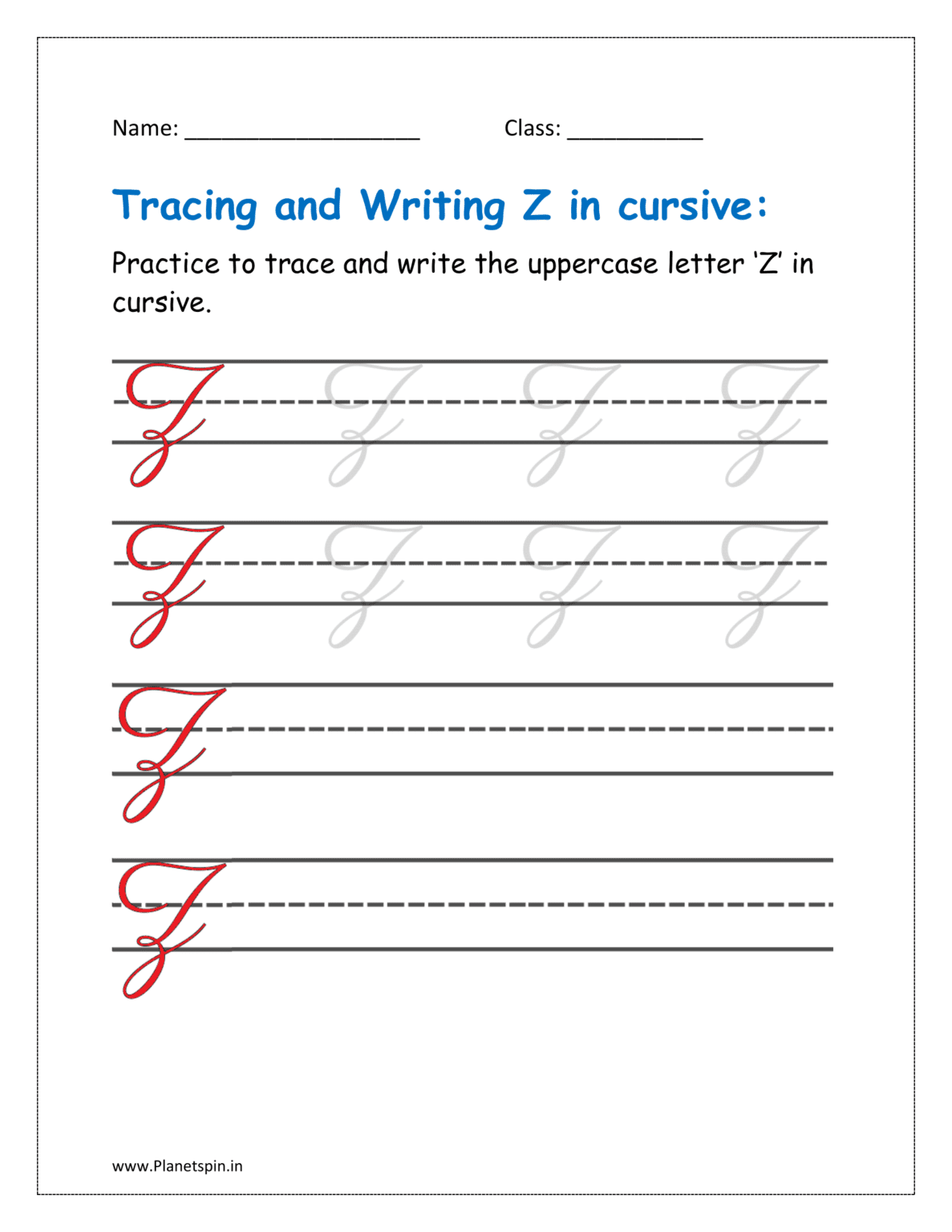 Free printable cursive z worksheet for kids (Free Printable)