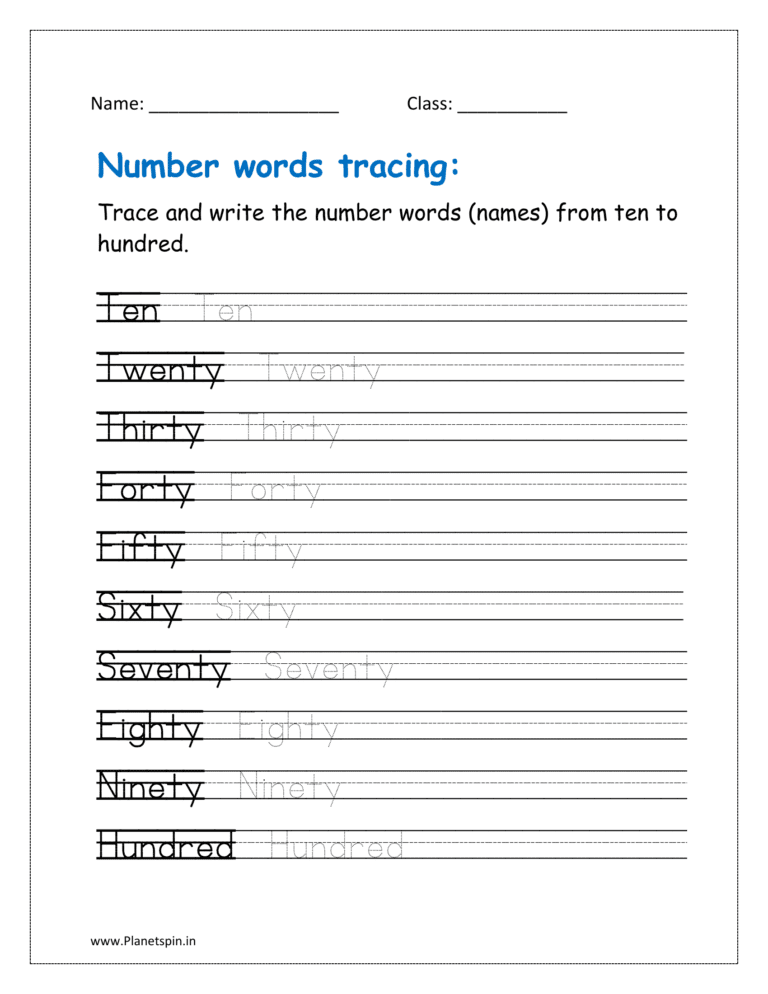 Matching numbers to number words worksheets | Planetspin.in