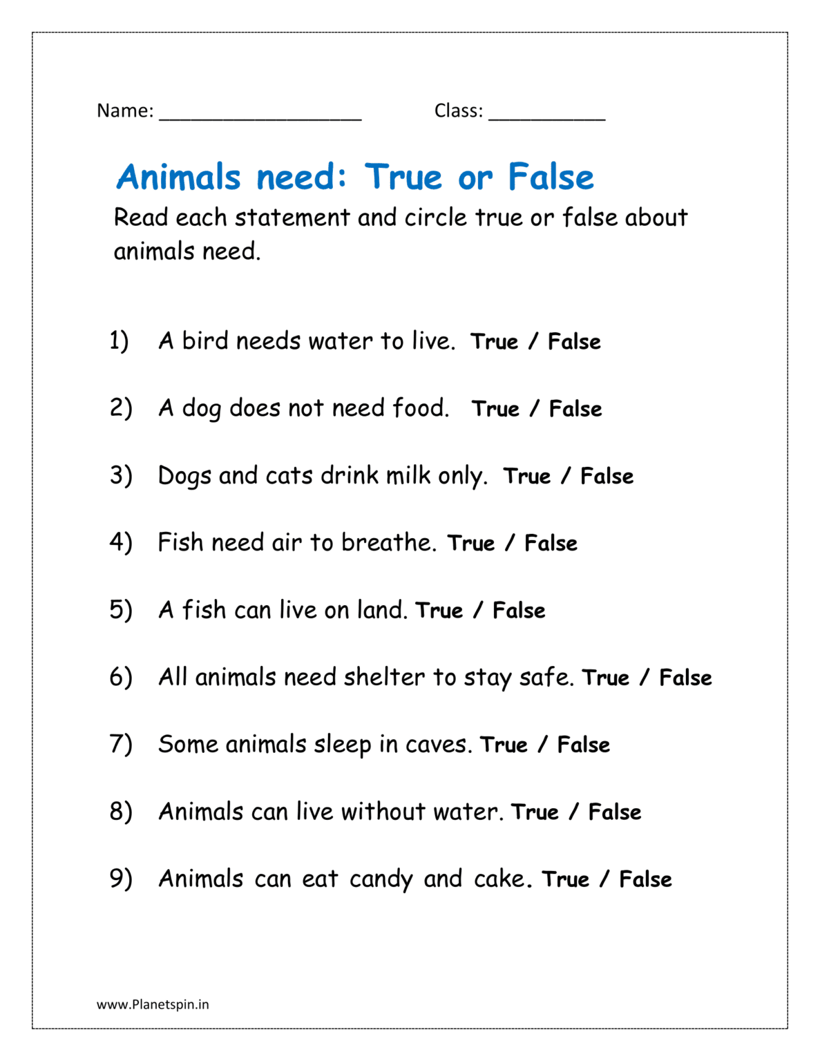 Animal needs worksheet for kindergarten | Planetspin.in