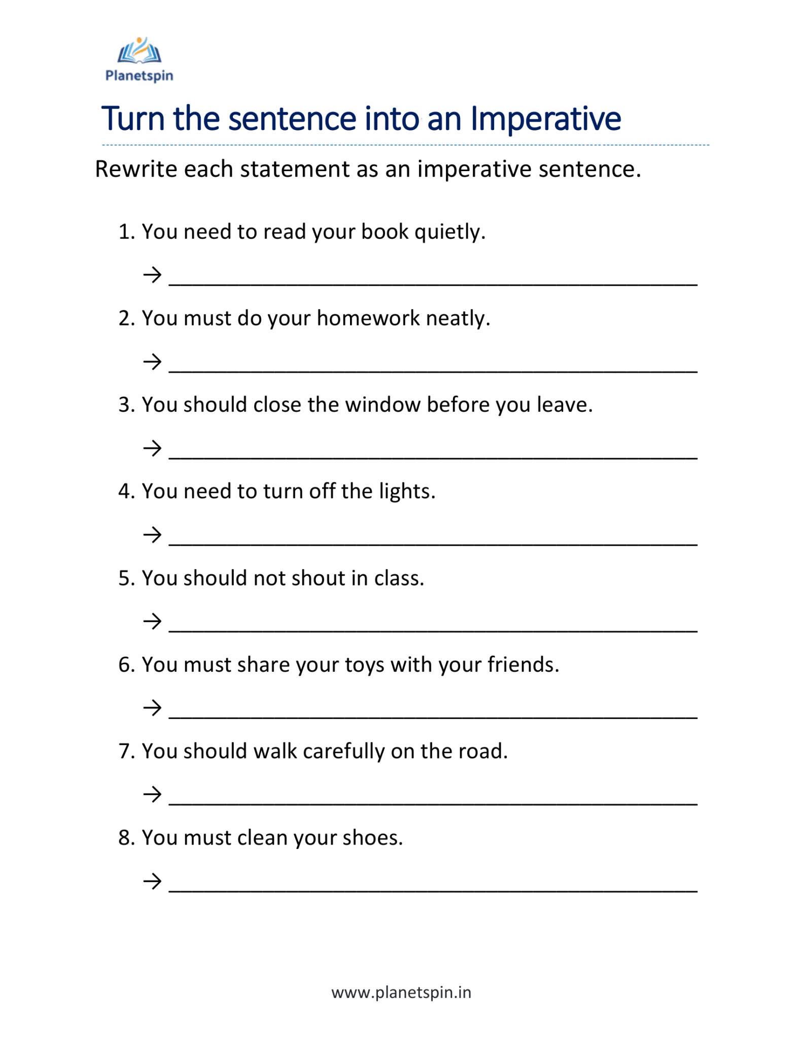 Imperative sentences worksheet - Orders and requests