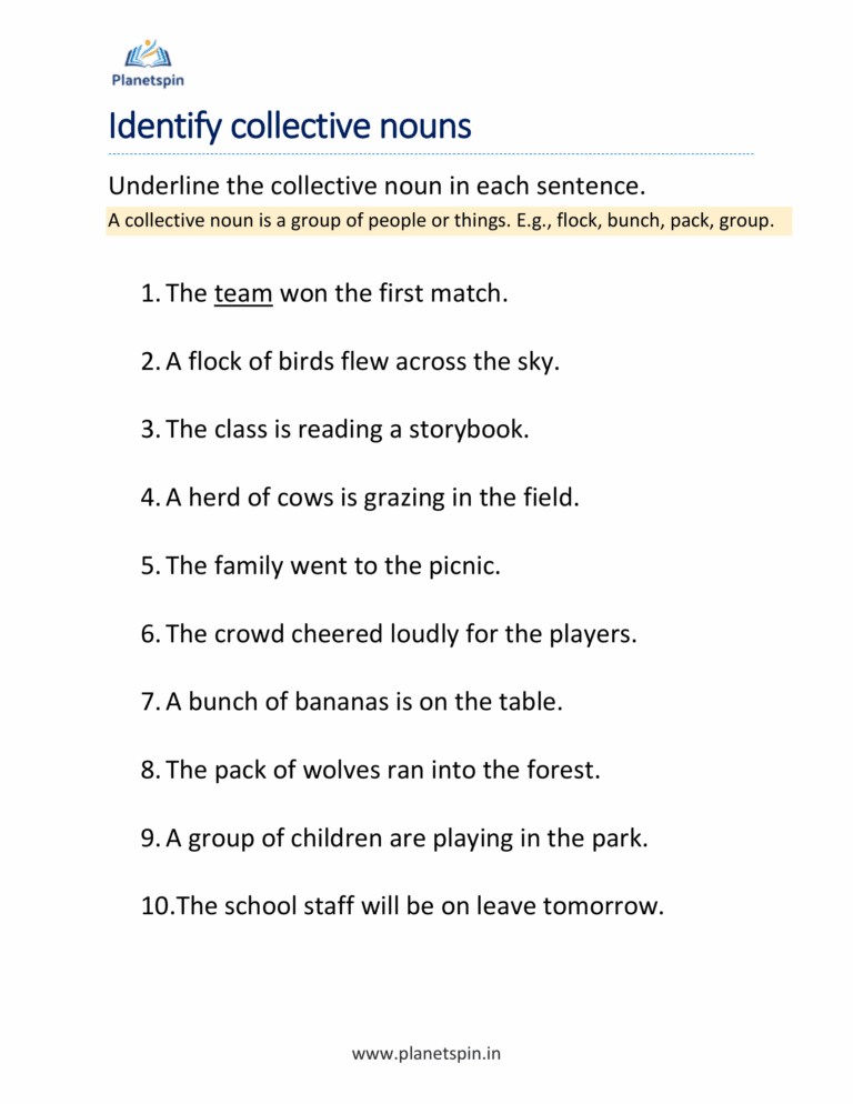 Collective nouns worksheet grade 2 | Planetspin.in