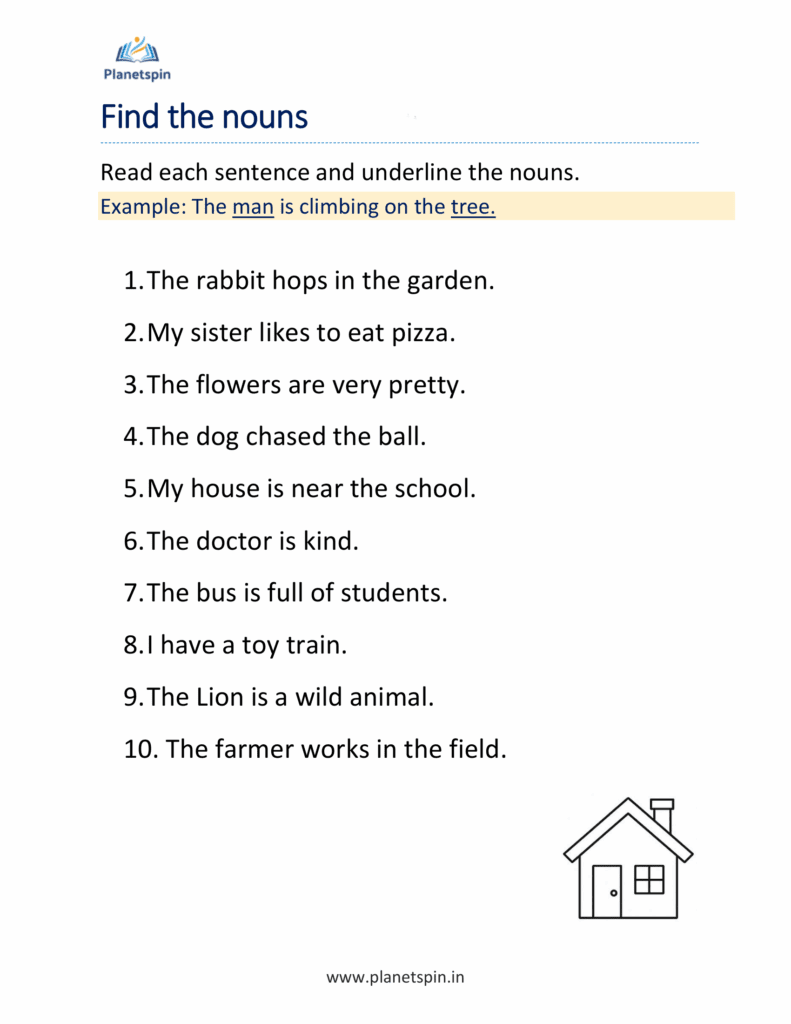 Identifying nouns in a sentence worksheet grade 2