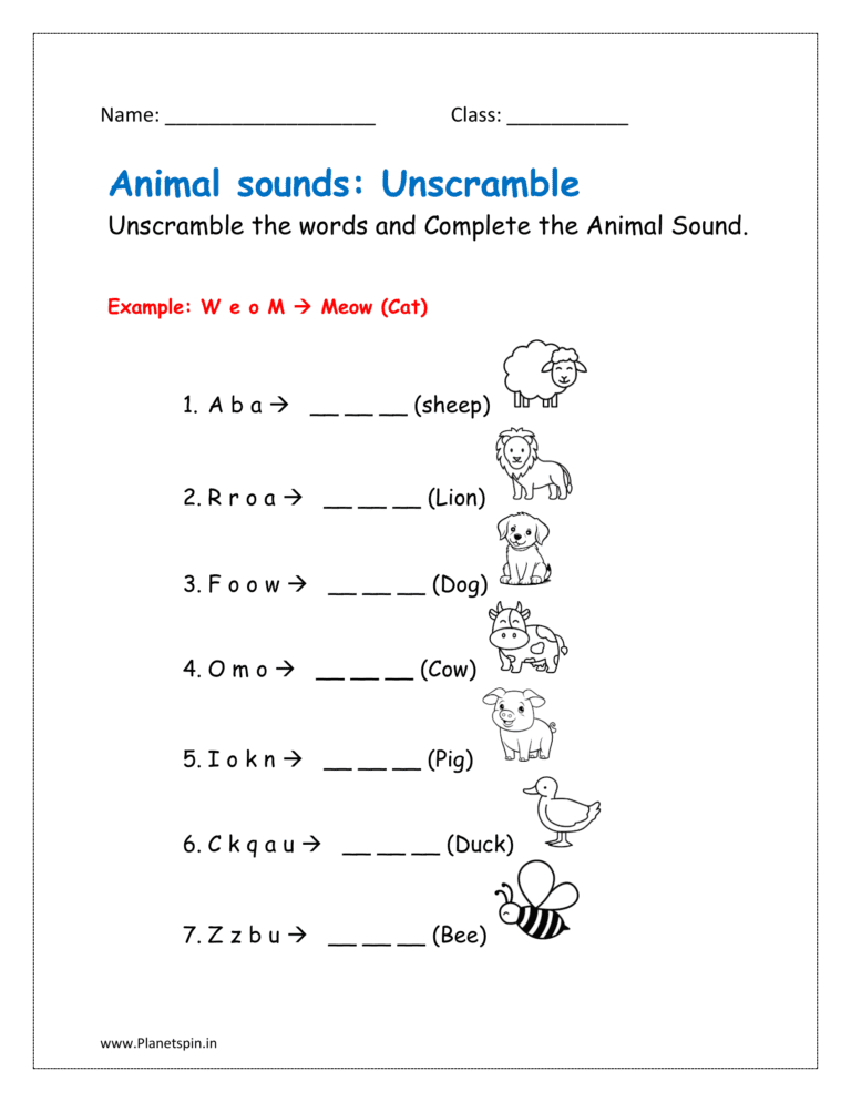 Animal sound identifier worksheets | Planetspin.in