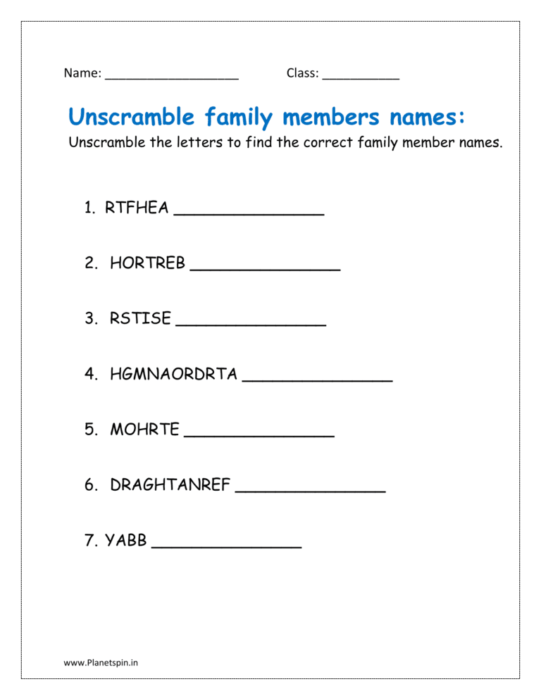 Matching family worksheet for kindergarten | Planetspin.in