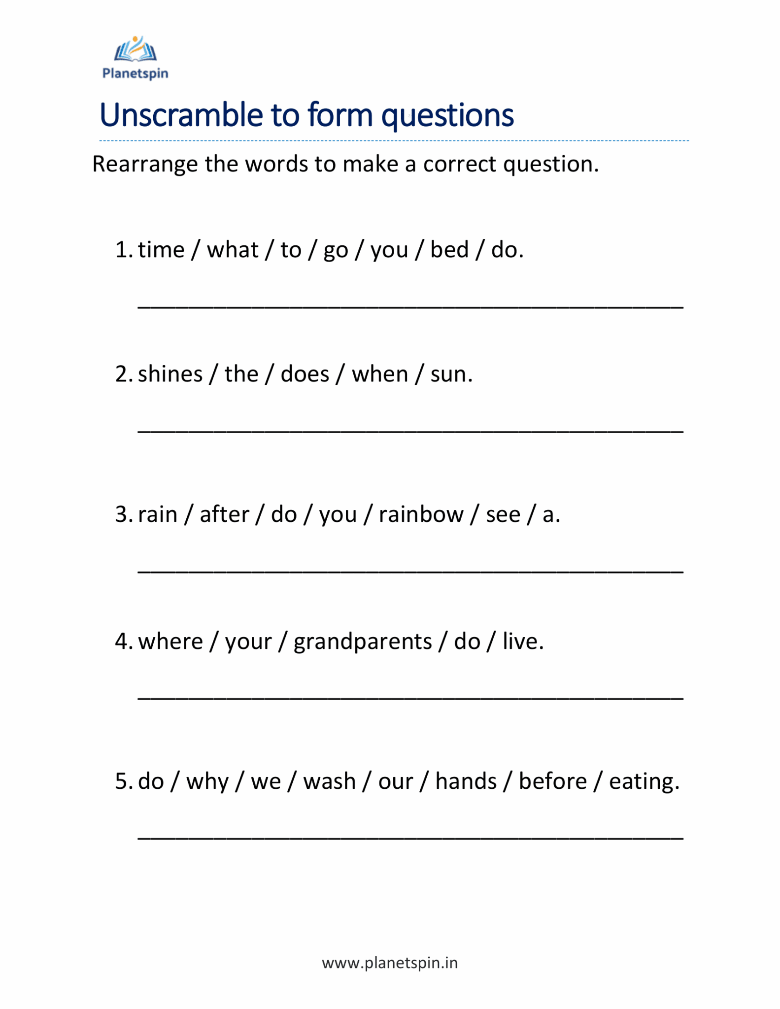 Scrambled sentences worksheet grade 2 | Planetspin.in
