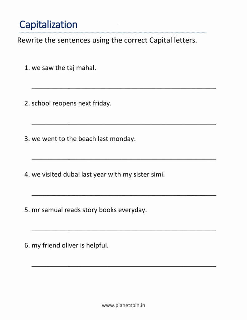Capitalization Worksheets for Grade 2 | Free Printable PDF
