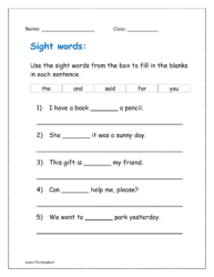 Sight words worksheets for grade 1 pdf | Planetspin.in