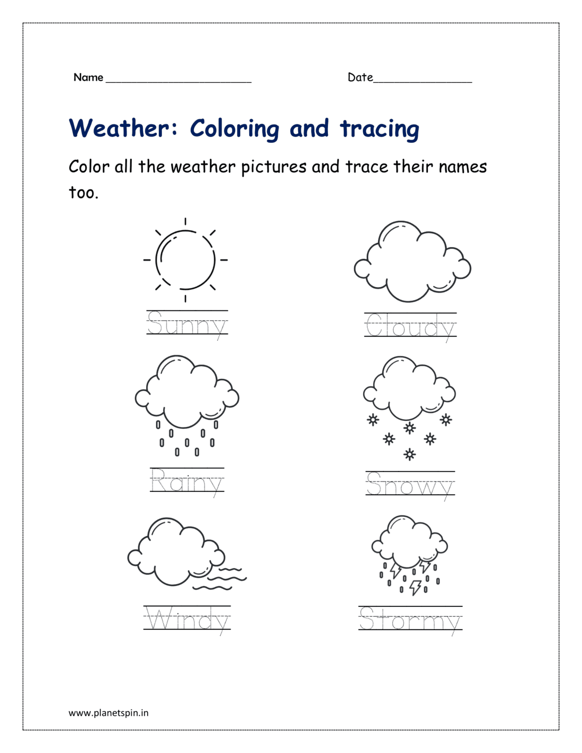 Weather words worksheet for Kindergarten | Planetspin.in