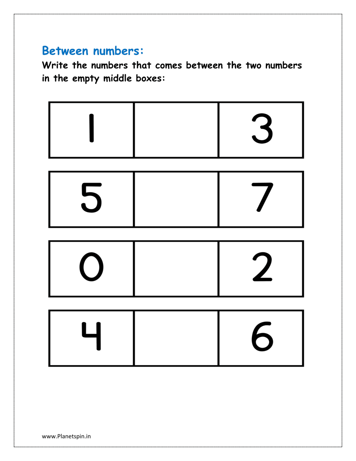 Numbers before after and between worksheets | Planetspin.in