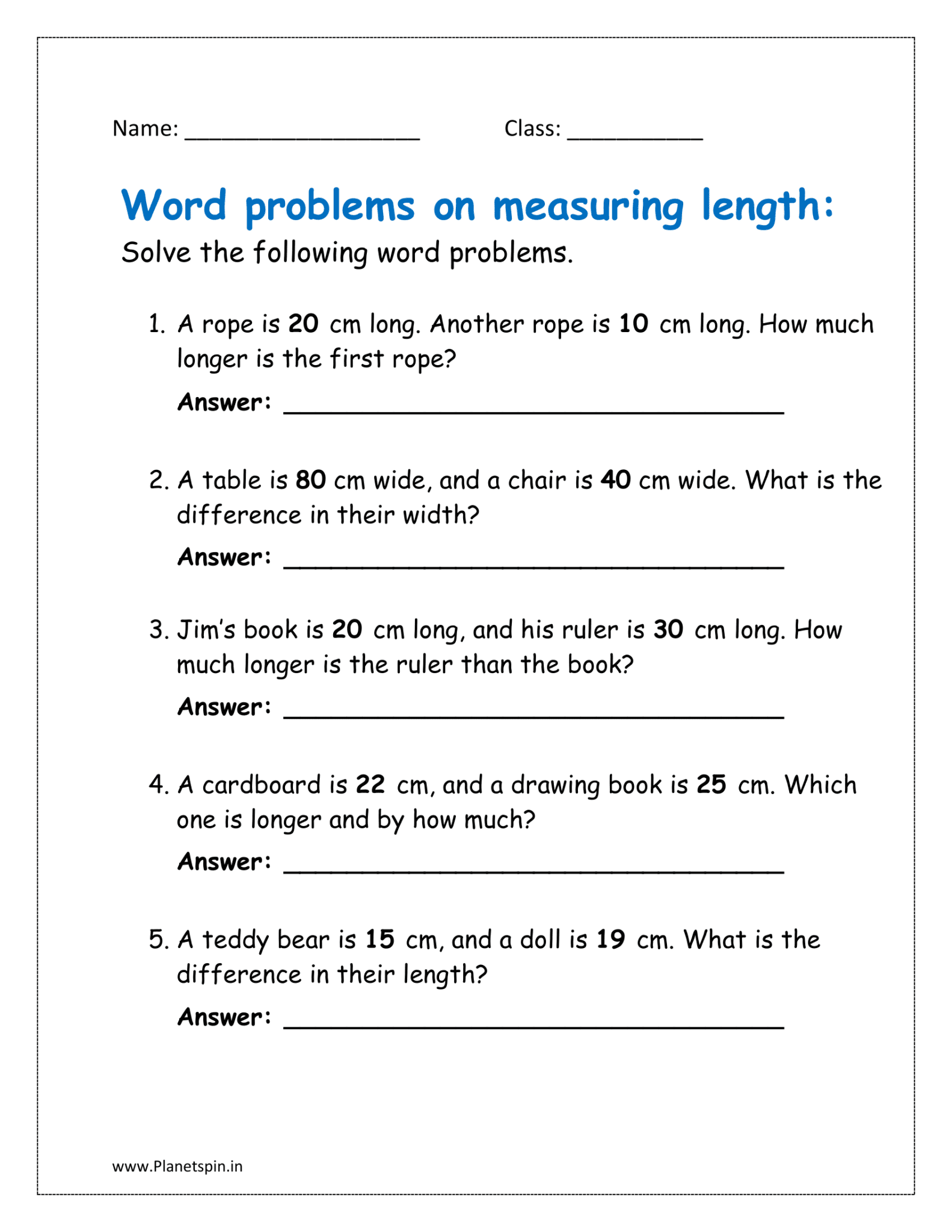 Comparing length worksheets grade 1 | Planetspin.in