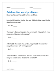 Subtraction word problems grade 1 | Planetspin.in