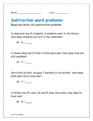 Subtraction word problems grade 1 | Planetspin.in