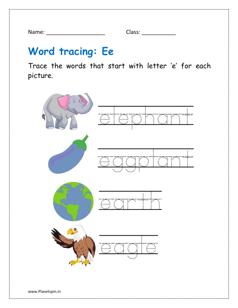 Tracing words worksheets for kindergarten | Planetspin.in