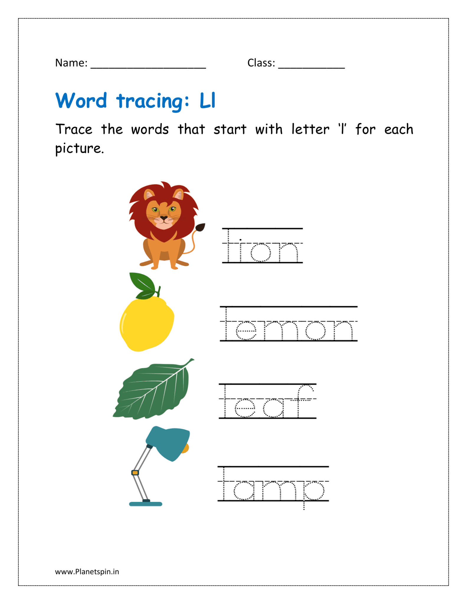 Tracing words worksheets for kindergarten | Planetspin.in