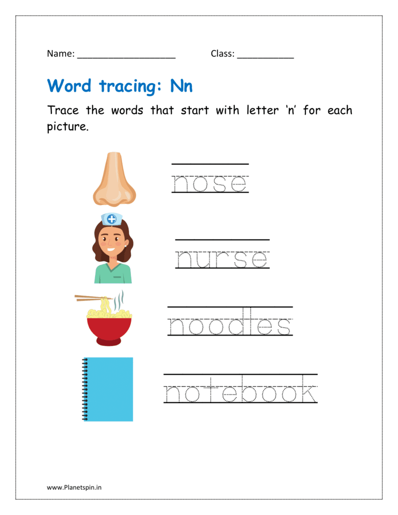 Tracing words worksheets for kindergarten | Planetspin.in