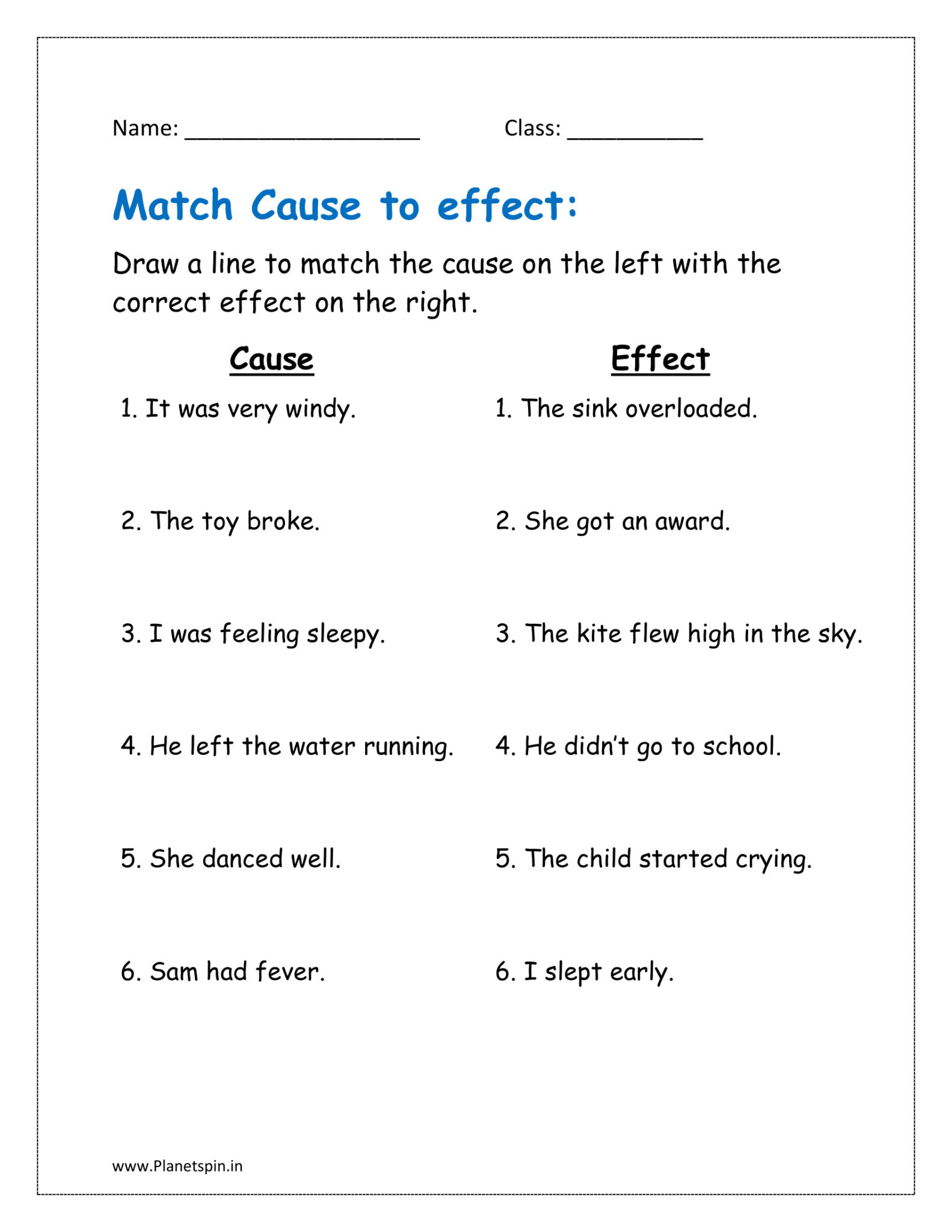 Cause and effect worksheets grade 1 | Planetspin.in