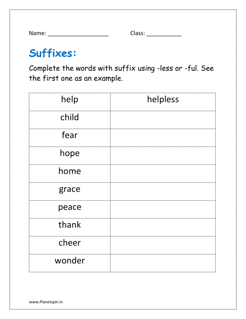 Suffix prefix worksheet for kindergarten | Planetspin.in