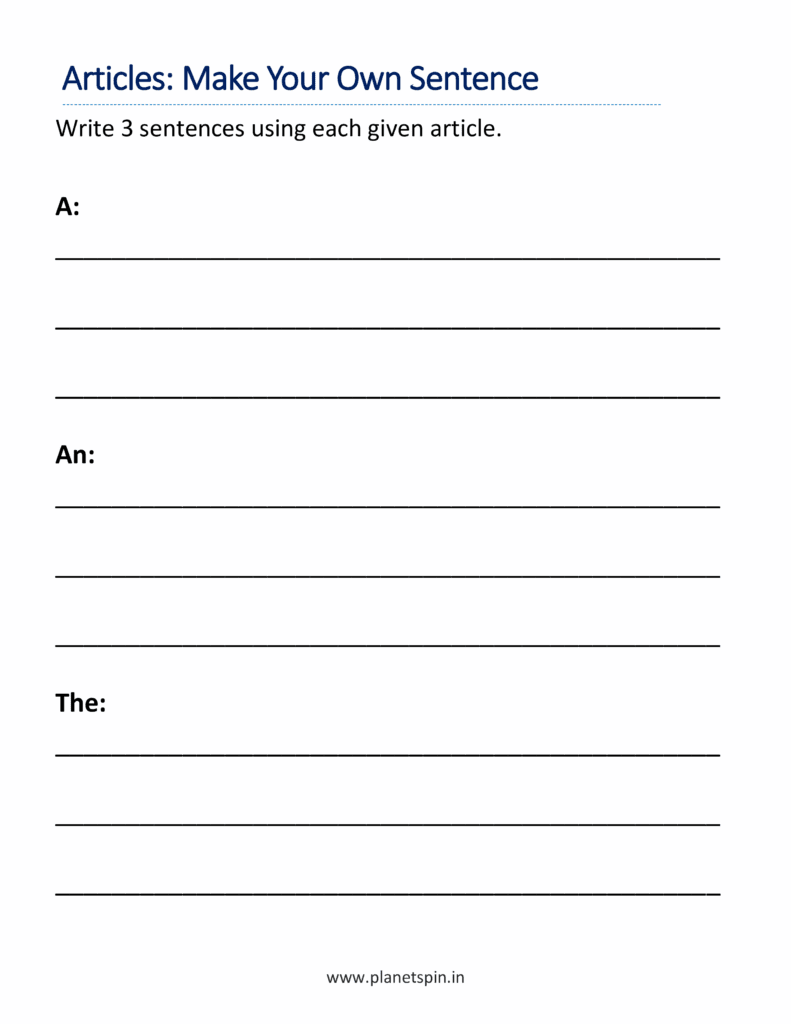 Write sentence using articles for grade 2 | Planetspin.in