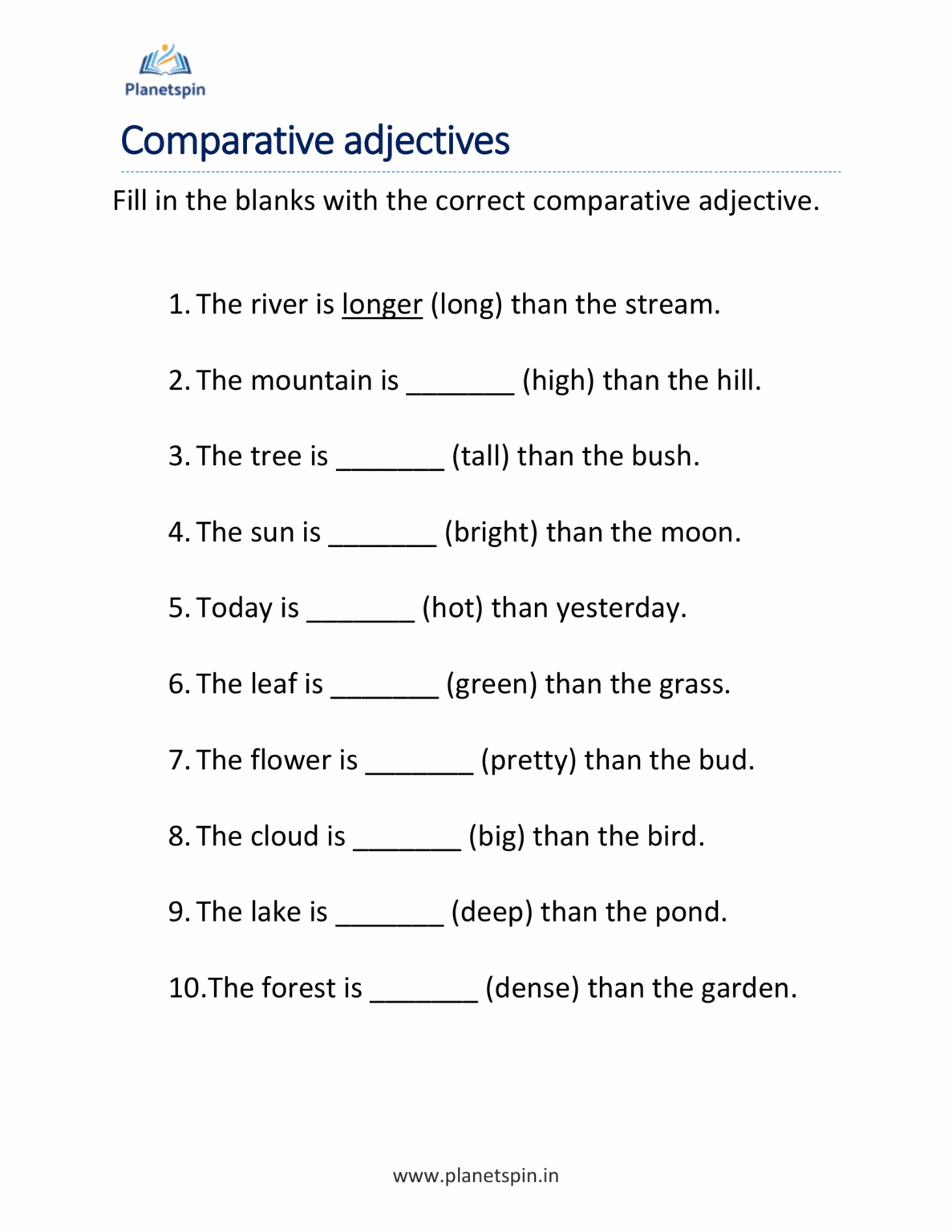 Comparative adjectives worksheet for grade 2 | Planetspin.in