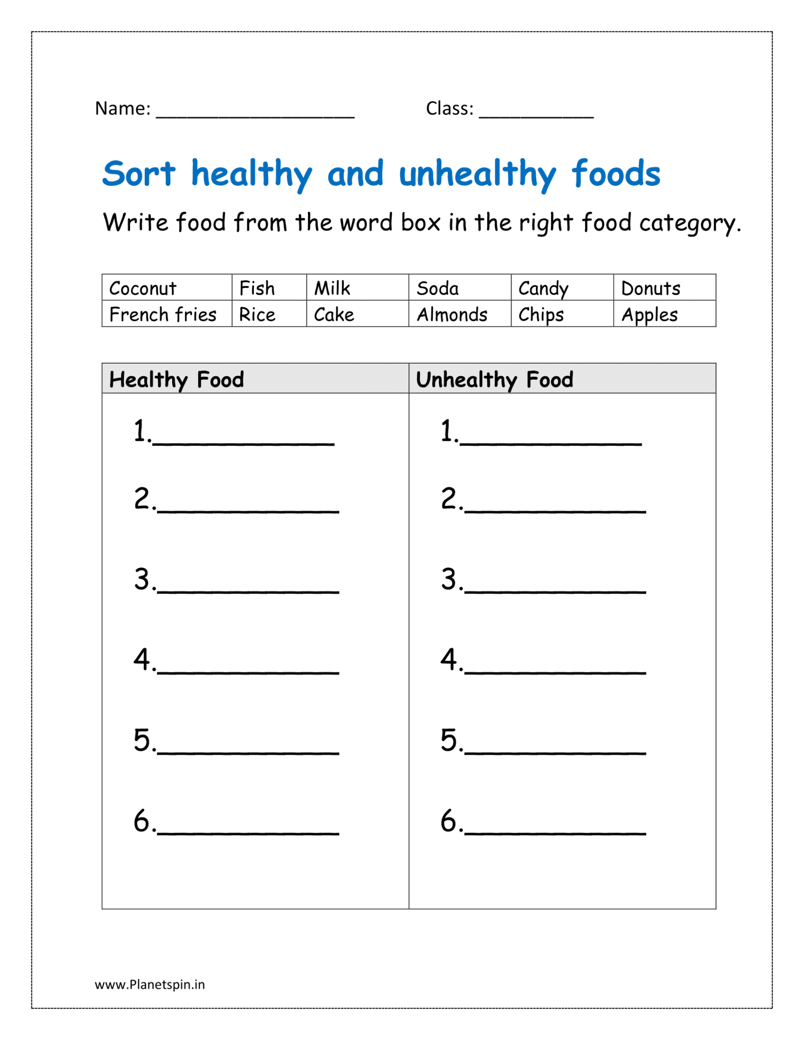 Free printable healthy food worksheets | Planetspin.in