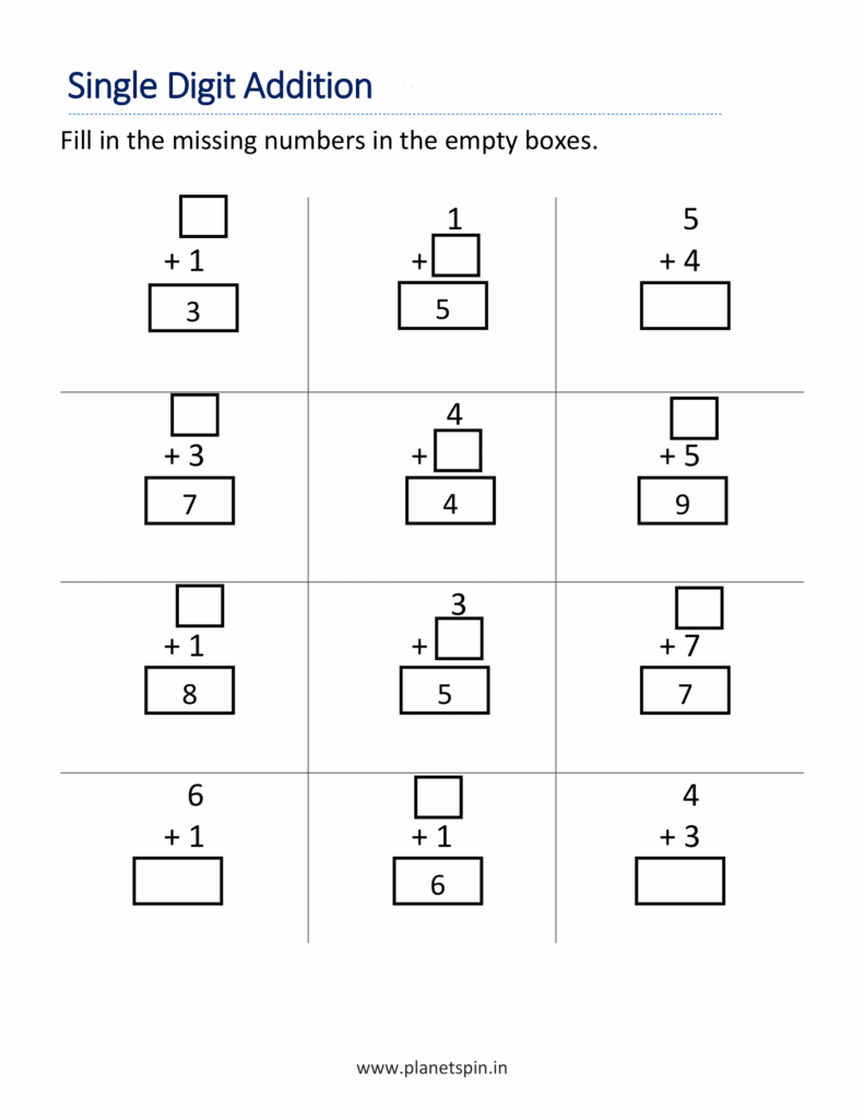 Vertical addition worksheets for kindergarten | Planetspin.in