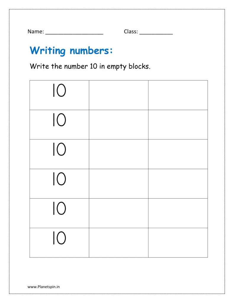 Tracing number 10 worksheets | Planetspin.in