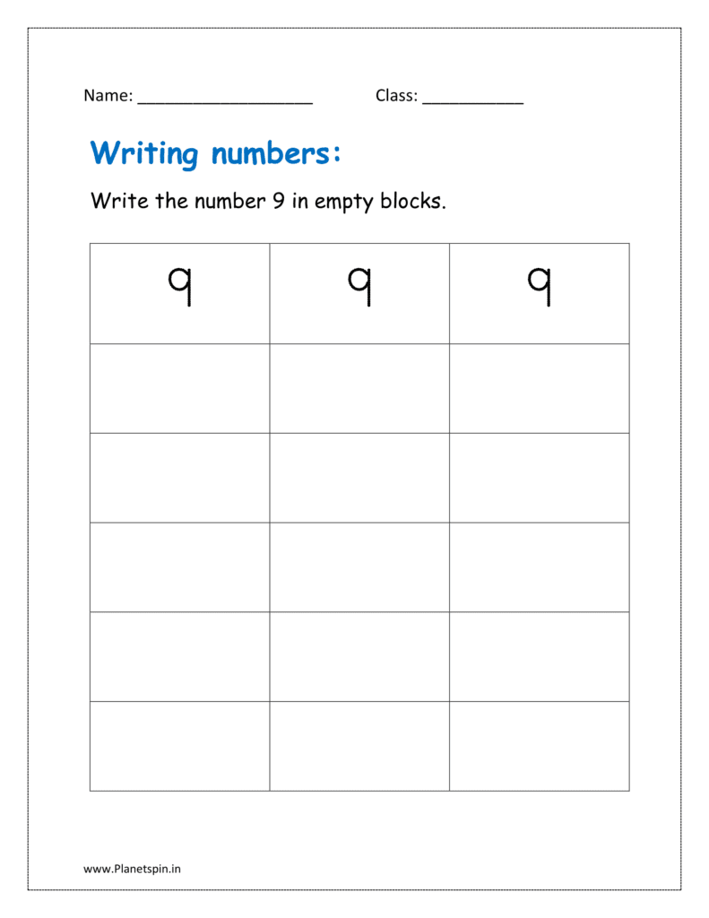 Tracing number 9 worksheet PDF - Free printable for kindergarten